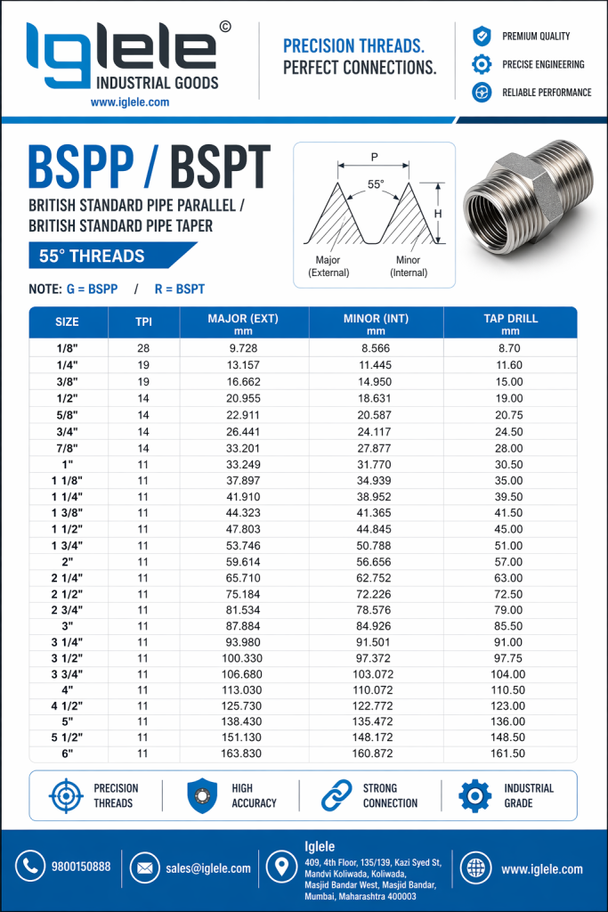 BSP Thread Chart, BSPP vs BSPT Identification Guide & Technical Data ...